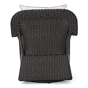 Christopher Knight Home Ariel Outdoor Wicker Rocker and Gas Firepit Set, 5-Pcs Set, Dark Brown / Beige / Stone Finish