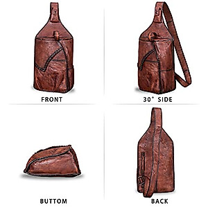 Genuine Leather Sling Bag for Men Vintage Handmade Crossbody Chest Bag Casual Daypack Hiking Backpack Motorcycle Pack (Coffee)