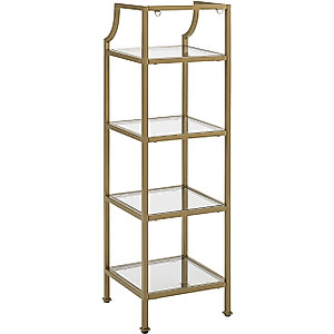 Crosley Furniture Aimee Short Bookshelf with Glass Shelves, Small Bookcase Storage, Gold and Glass
