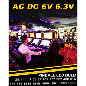 GE44 47 Pinball Machine LED Bulbs BA9S DC/AC 6.3V/6V Coin-Operated Video Old Fashioned Radio Arcade Pinball Gaming Light Bulb 755 756 1893 1895 1847,White,15 Pack