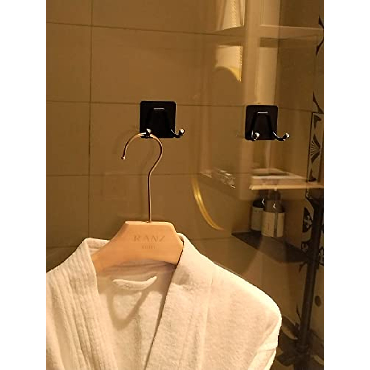 YSSILADI Adhesive Hooks, Matt Black Double Hook, Shower Glass Adhesive Hooks, Stainless Steel Waterproof Hooks Bathrobe Towel Hooks - for Home Kitchen Room & Bathroom. (4, Black)