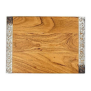 Yair Emanuel Wooden Challah Bread Cutting Board for Shabbat and Yom Tov | Filigree Accent Decoration (CBT-1)