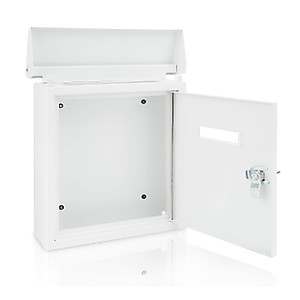 SereneLife SLMAB01 Weatherproof Wall Mount Mailbox-Outdoor Galvanized Metal Key Large Capacity, Commercial Rural Home Decorative & Office Business Parcel Box Package Drop Slot Secure Lock, White