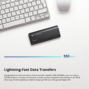 Timetec 1TB Portable External SSD USB3.2 Gen2 Type C Up to 550MB/s Ultra-Light Aluminum Mini External Solid State Drive with USB C to A Cable/USB A to C Adapter for Desktops/Laptop/Mac/Mobile - Black