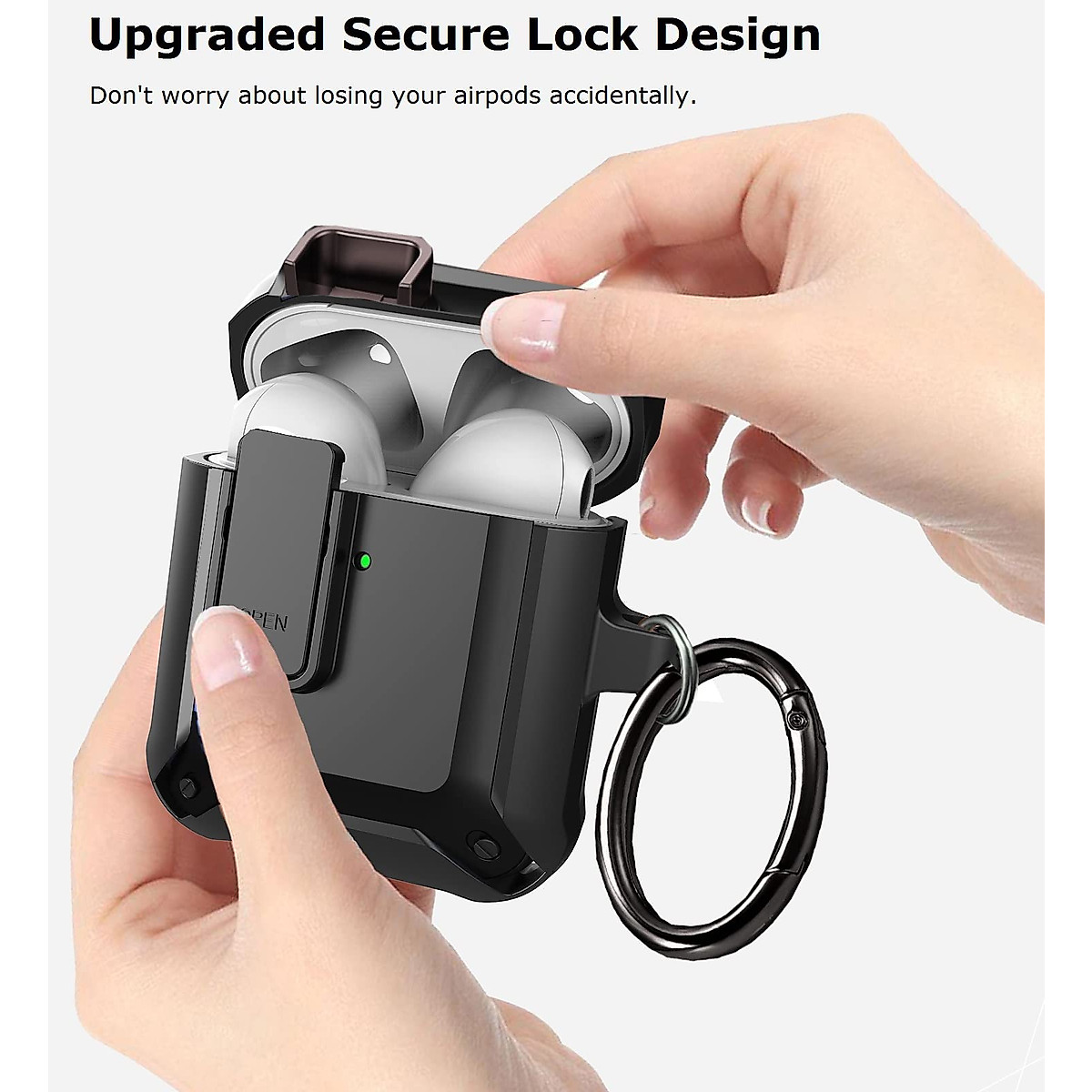 GARTOO for Airpods Case 2nd 1st Generation Lock with Cleaning Kit, Rugged Armor airpod 2nd 1st Gen Protective Cover Men Women with Cleaning Pen for Apple Airpod 1/2 Case (Black)