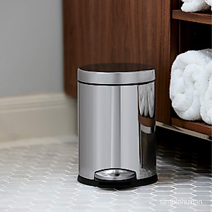 simplehuman 4.5 Liter / 1.2 Gallon Round Bathroom Step Trash Can, Polished Stainless Steel