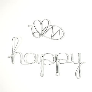 Camellia Bees Bee Happy Wire Wall Art - Bumble Bee Wall Decor - Wire Art - Wire Words - Bee Gift - Bedroom Inspo - Wire Sign (Silver)