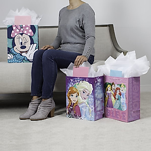 Hallmark 13" Large Disney Gift Bag Bundle (Pack of 3: Minnie Mouse, Princesses and Frozen) for Birthdays, Kids Parties or Any Occasion