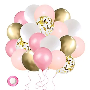 Pink and Gold Balloons, 50PCS Pink White and Gold Latex Balloons, 12 Inch Pink and Gold Confetti Balloons for Birthday, Wedding, Baby Shower, Anniversary Party Decorations