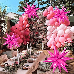 FUNTOOB Hot Pink Balloons Star Balloons Metallic Star Foil Balloons Hot Pink Star Cone Balloons Starburst Balloon Spike Balloons for Birthday Graduation Business Event Christmas Decorations (50Pcs)