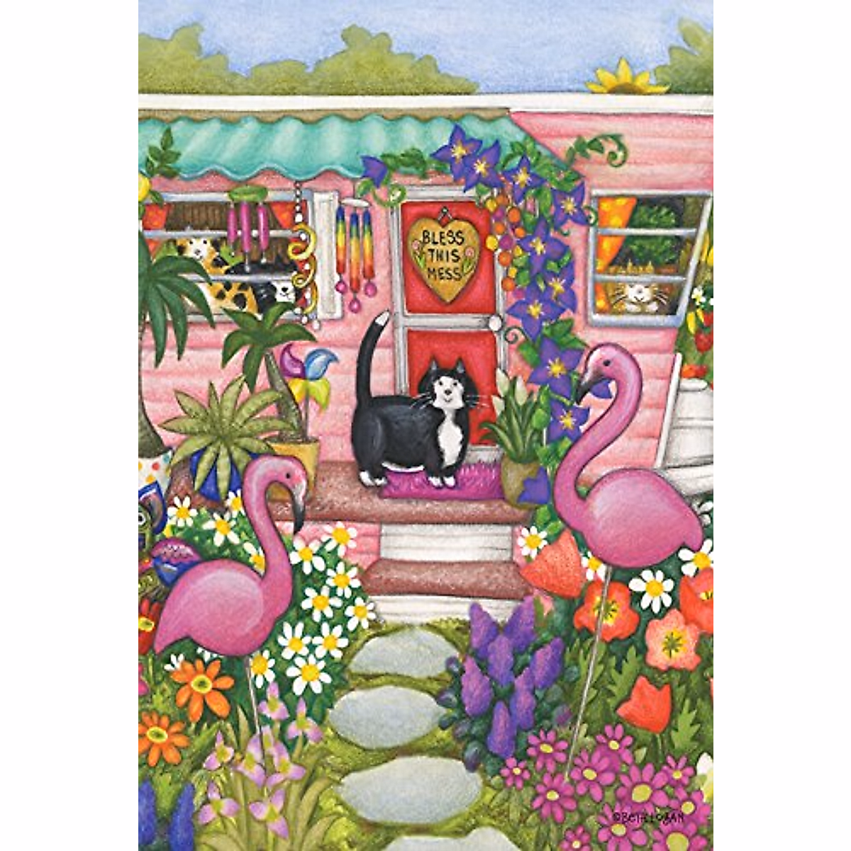 Toland Home Garden 119762 Kittens And Flamingoes Cat Flag 12x18 Inch Double Sided Cat Garden Flag for Outdoor House Bird Flag Yard Decoration