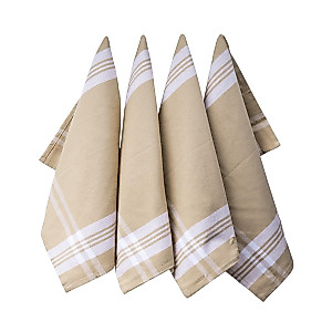 Cotton Linen Kitchen Towels - 6 Pack - 18" x 28" - Cotton Dish Reusable Cleaning Cloths, Teal/White, Absorbent Dish Towels, Machine Washable Hand Towels, Striped Bar Towels, Farmhouse Dish Towels