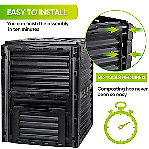 F2C Garden Compost Bin from BPA Free Material -80 Gallon(300 L) Large Compost Bin Aerating Outdoor Compost Box Easy Assembling, Lightweight, Fast Creation of Fertile Soil, Black