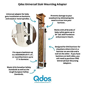 Qdos Universal Stair Mounting Adapter for All Baby Gates | White | Universal Solution for Gate Installation on Banisters and Spindles - No Screws in Banister - Works with All Gates - Easy Installation
