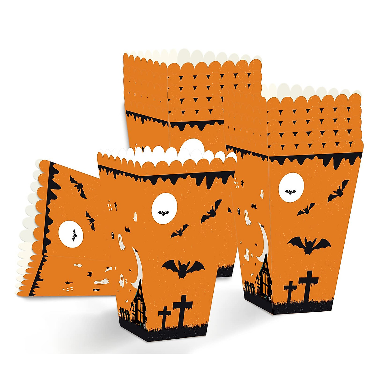 Goroar Cute Classic Haunted House Pumpkin Halloween Popcorn Boxes, Set of 12, Halloween Party Favor Popcorn Treat Boxes