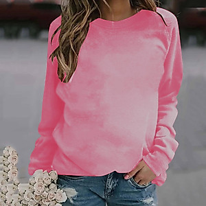 amazon warehouse sale clearance womens cropped sweatshirt Womens Long Sleeve Pullover Sweatshirt Crewneck Solid Pull On Tops Blouse Teen Girl 2023 Fall Trendy Clothes Fleece Hot Pink XL