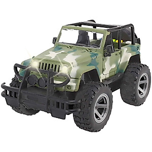 Liberty Imports Army Military Wrangler Friction Powered 1:16 Scale Model Off Road Vehicle w/Car Button Light & Sound, Push & Go Toy Rescue Battle Truck Toy