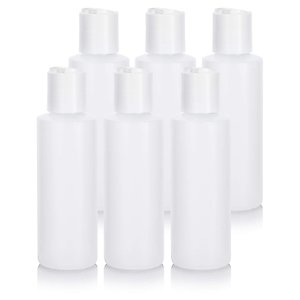 JUVITUS 4 oz Clear Natural Refillable Plastic Squeeze Bottle with White Disc Cap - (6 Pack)