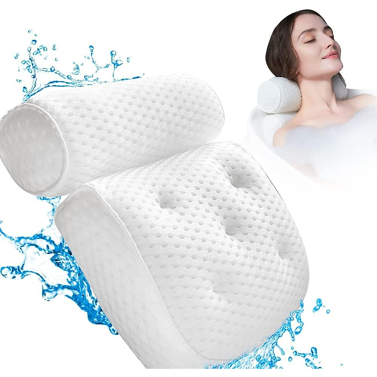 CAICFYIN Bathtub Pillow for Men and Women,Bath Pillows for Tub with 4D Waterproof Air Mesh Material Technology and 7 Non Slip Suction Cups,Bath Pillows for Tub Neck and Back Support