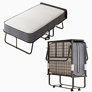 Mjkone Folding Bed with 5 inch Mattress and Headboard - 75x31 Twin Size Bed Frame - Portable Foldable Rollaway Adult Bed for Guest, Memory Foam, Space Saving Fold Up Bed for Easy Storage