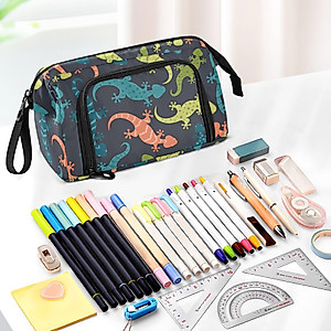 Fisyme Lizards Gecko Colorful Pencil Case Large Capacity Pencil Pouch Pen Bags Box Big Makeup Pencil Case Organizer
