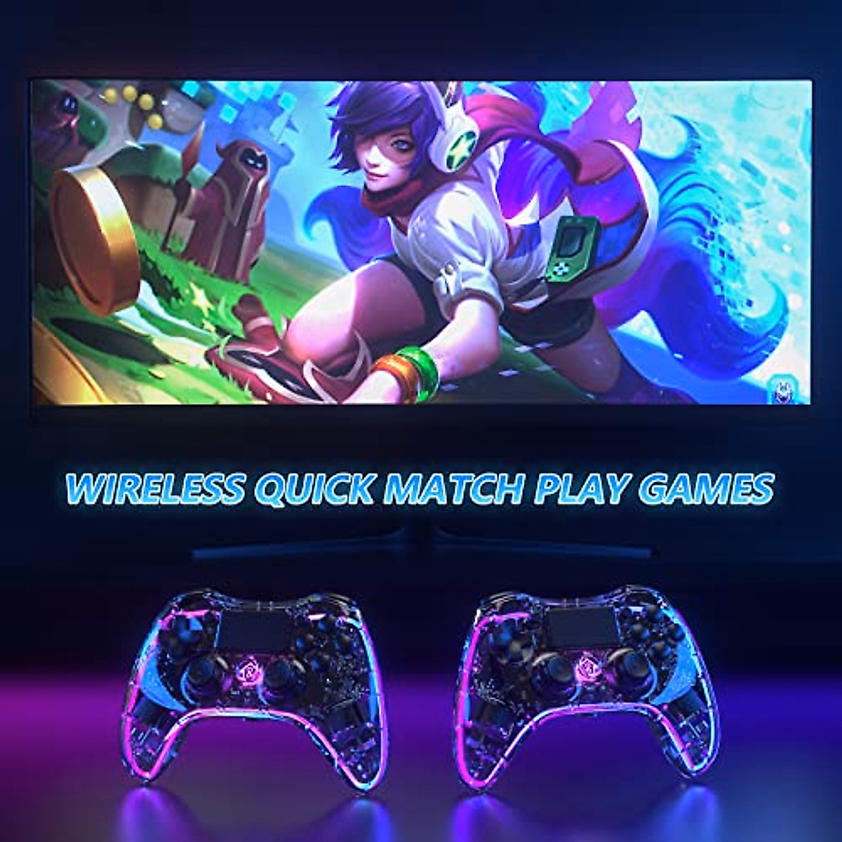 Controller for PS-4 Remote with Dual Vibration Shock Remote Control for Plays-tation 4/Pro/Slim Wireless Controller with Custom LED Light/Program Back Buttons/ Vibration/Headphone Jack 【Upgraded】