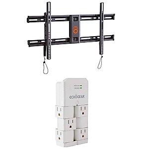 ECHOGEAR TV Wall Mount for TVs Up to 90" & On-Wall Surge Protector with 6 Pivoting Outlets - Low Profile Design - Easy Install