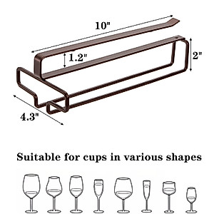 Lyellfe Set of 4 Wine Glass Rack, Under Cabinet Stemware Rack, Carbon Steel Wine Glass Holder Hanger for Shelf, Cabinet, Bar, No Drilling, Brown