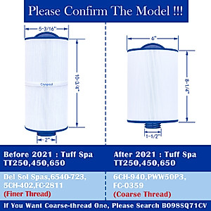 Cryspool 2" MPT-Thread Spa Filter Compatible with Tuff spa Filter, Del Sol Spas, Sundance Spas 6540-723,5CH-402, FC-2811, South Pacific Spas 40 sq.ft hot tub Filter, 2 Pack