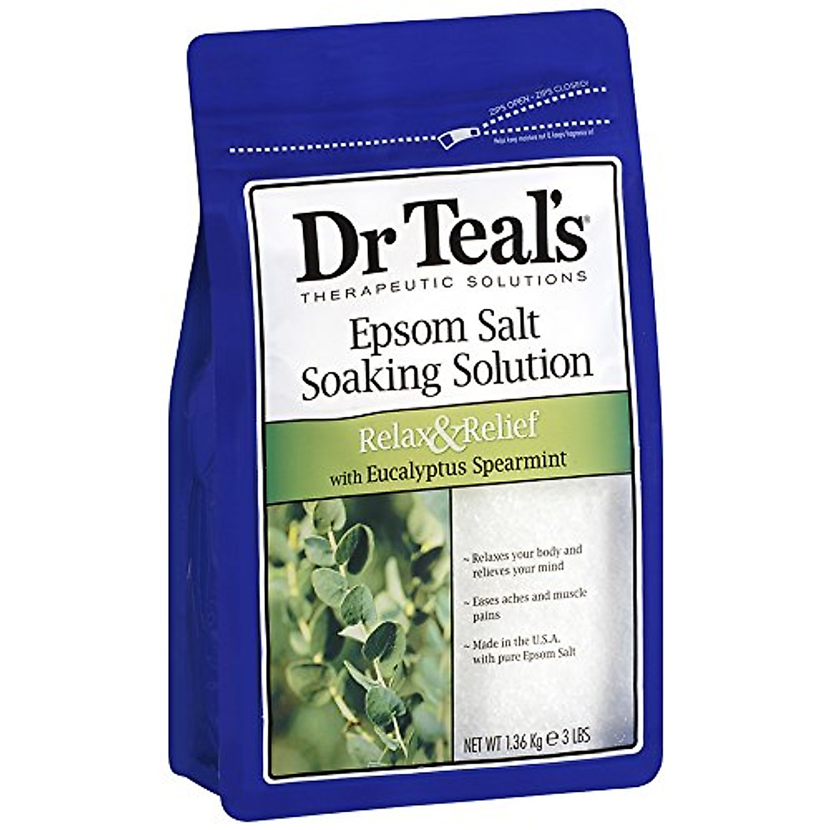 Dr. Teal's Epsom Salt Soaking Solution, Eucalyptus Spearmint, 48 Ounce (Pack of 4) (Packaging May Vary)