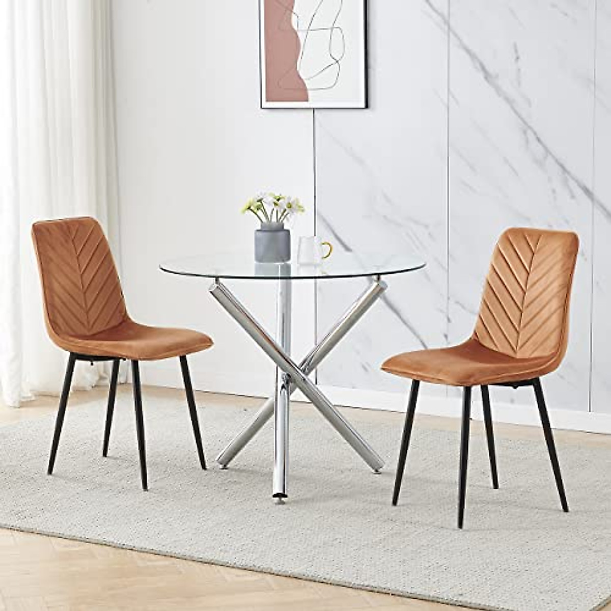 Ansley&HosHo Dining Chairs Set of 4, Velvet Living Room Chairs, Modern Indoor Chairs for Restaurant Dining Room, Mid Century Side Chairs with Soft Cushion, Orange