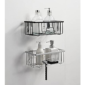 SunnyPoint RustProof Aluminum Wall Mount Shower Caddy Basket Shelf; Adhesive Pad Included (BLACK)