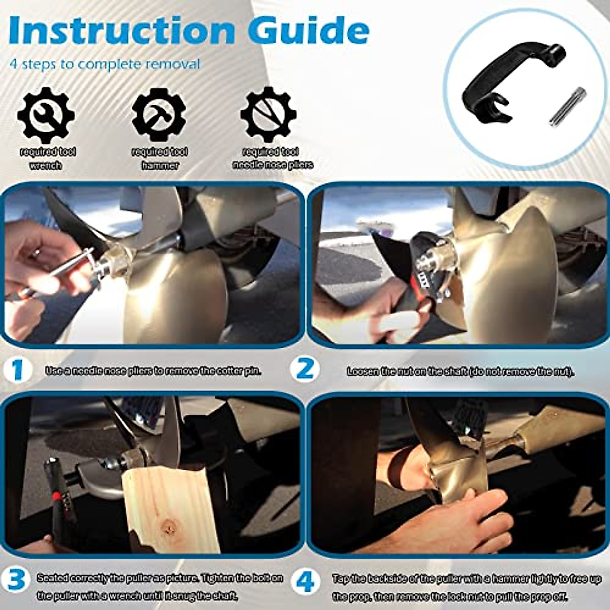 Inboard Prop Propeller Puller C Clamp for Ski Wakeboard Surf Boat Propellers Works on 3/4" to 1-1/8" shaft