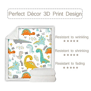 Sleepwish Colorful Dinosaur Sherpa Fleece Blanket Funny Dino Plush Blanket Cute Dinosaur Blankets and Throws Soft Cozy Fluffy Warm and Fuzzy Blankets for Teens Girls Boys and Adult (50"x60")
