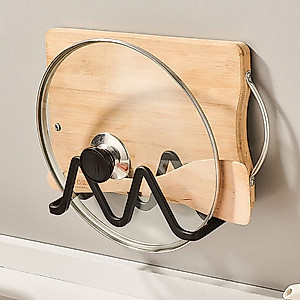 Cabilock Kitchen Lid Organizer Wall Mounted Pot Lid Storage Rack Cabinet Pantry Countertop Bakeware Organizer Dish Stand Holder for Spatula Plates Lid Cutting Boards Black