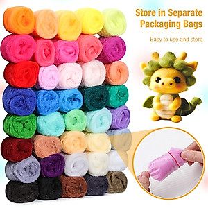 Needle Felting Kit,Wool Roving 40 Colors Set,Needle Felting Starter Kit,Wool Felt Tools with Felting Tool Instruction Included for Felted Animal Needle Felting Supplies