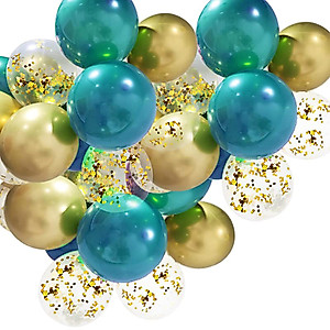 Teal Gold Balloons for Teal Turquoise Gold Birthday Decorations for Women of 30pcs Teal Gold Bridal Shower Decorations/Teal Gold Wedding Decorations/Gold Confetti Balloons