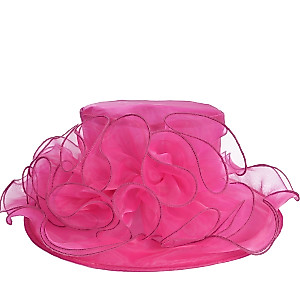 Kentucky Derby Church Dress Hat for Women Rose Fascinator Bridal Tea Party Wedding Hat Wide Brim