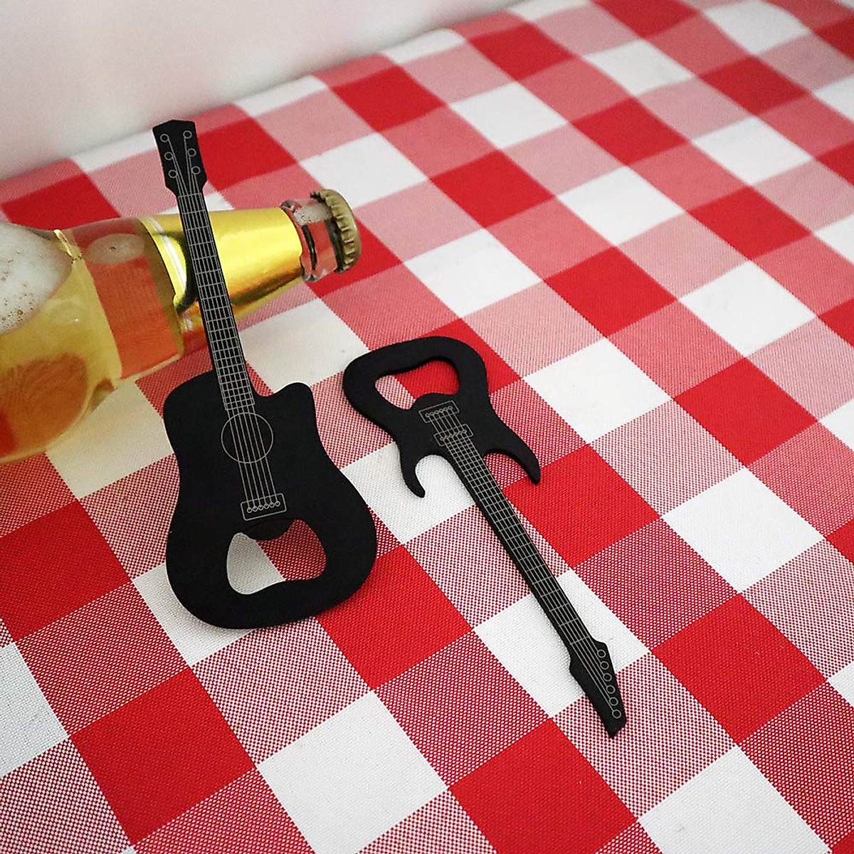PEPKICN Stainless Steel Guitar Shaped Bottle Opener (2 pack)