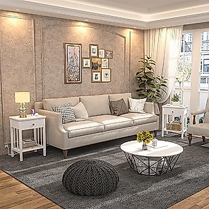 Hoiplu White Nightstand with Charging Station Set of 2, Bamboo Night Stand Bedside Table with 2 USB Port and Outlet, Real Wood End Table Farmhouse Side Table with Drawer for Bedroom, Living Room