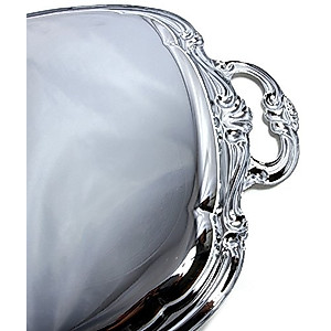 Maro Megastore (Pack of 4) 21-Inch x 13.5-Inch Elegant Victoria Floral Engraved with Handle Serving Tray Silver Metal Plate Platter Food Decorative Buffet Wedding Party (Extra Large) T166-4pk