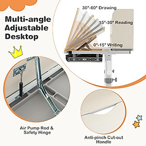 Costzon Kids Desk, Height Adjustable Children Study Desk with Tilt Desktop, Storage Drawer, Hutch, Scale Ruler, Student Writing Table School Desk for Boys Girls Bedroom, Desk for Kids (Grey)