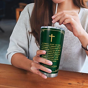 YRCKUDZKG 20 Oz Stainless Steel Tumbler, Double-layer 304 Vacuum Insulated Cup | Leak-Proof Lid Reusable Insulated Mug with Straw, Keeps Hot and Cold for Home, Office, Travel and Car (Bible Tree)