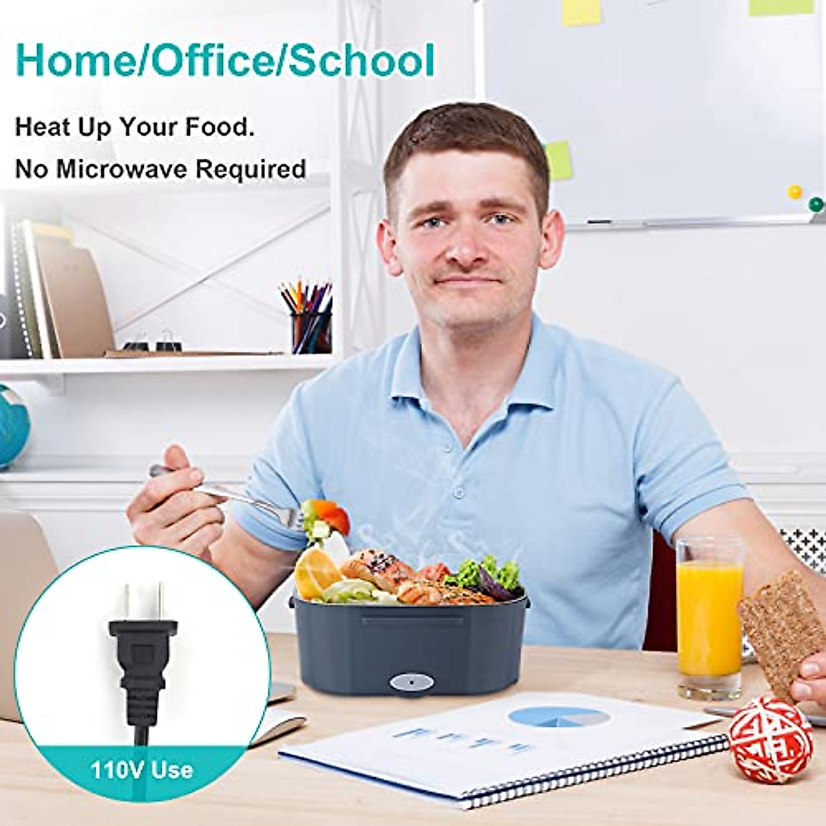 Samshow Electric Heating Lunch Box Food Heater/Warmer Portable Heated Lunch Boxes for Car truck and Home Work Adults Electric Lunch Box - Leak Proof, 1.5L Removable 304 Stainless Steel Container