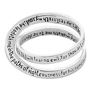 Psalm 23 Silver Plated Women's Double Mobius Ring Size 7