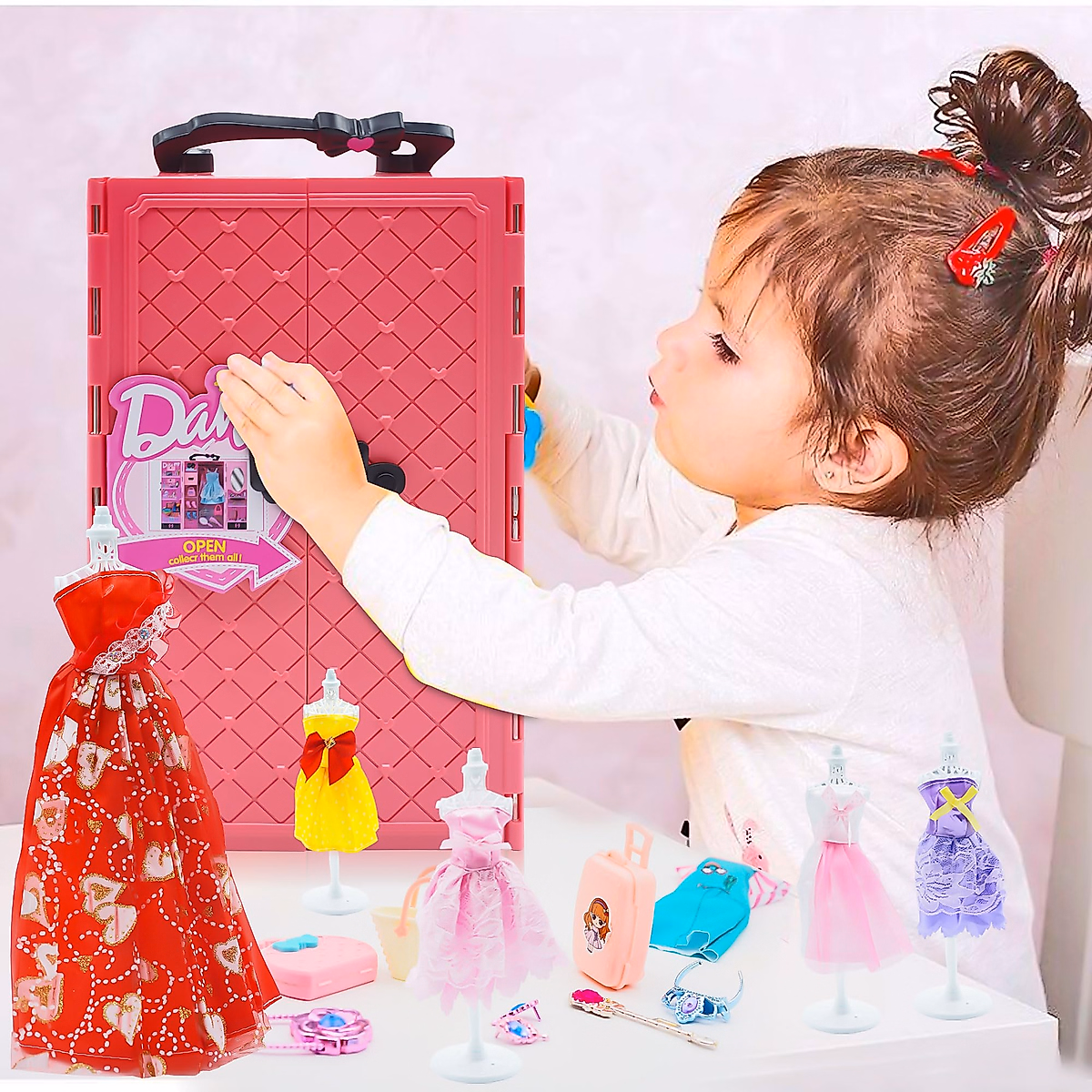 Doll Clothes Closet and Accessories - Baby Doll Wardrobe with 102 Pcs 11.5 Inch Kids Dolls Colthes Toy Included Wedding Dress, Dress Outfits Tops,Christmas & Birthday Gifts for Girls Age 5 6 7 8 9 10