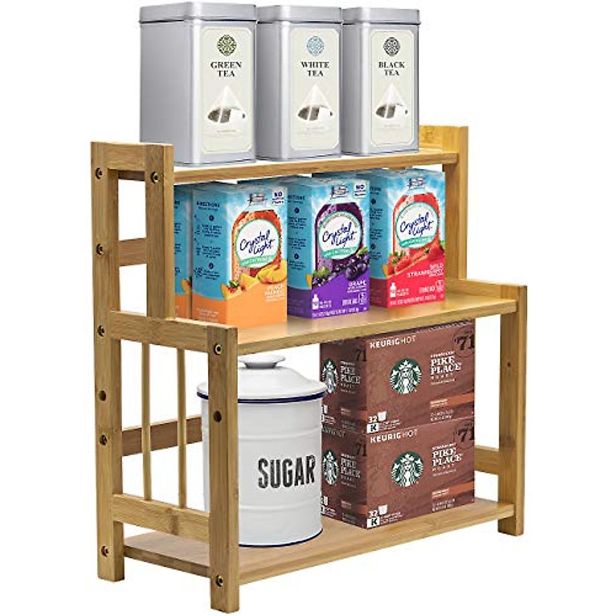 Sorbus Kitchen Countertop Organizer Bamboo Wooden Counter Storage Shelf Rack for Spice, Soap, Skin care, Makeup Display Stand, Bathroom Shelves, Vanity, Office (3-Tier)