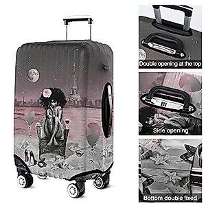 Xidingyue African American Luggage Cover Washable Women Pink And Grey On Beach Eiffel Tower Suitcase Protector Spandex Luggage Cover Fit 25-28 Inch Luggage