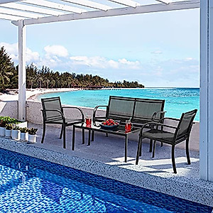 Yaheetech 4 Pieces Texteline Patio Furniture Set, Outdoor Furniture Conversation Sets Poolside Lawn Chairs with Glass Coffee Table for Home, Lawn and Balcony