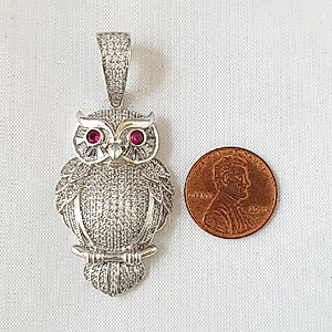 Sterling Silver OWL Hip Hop Pendant w/ Micro Pave CZ Stones